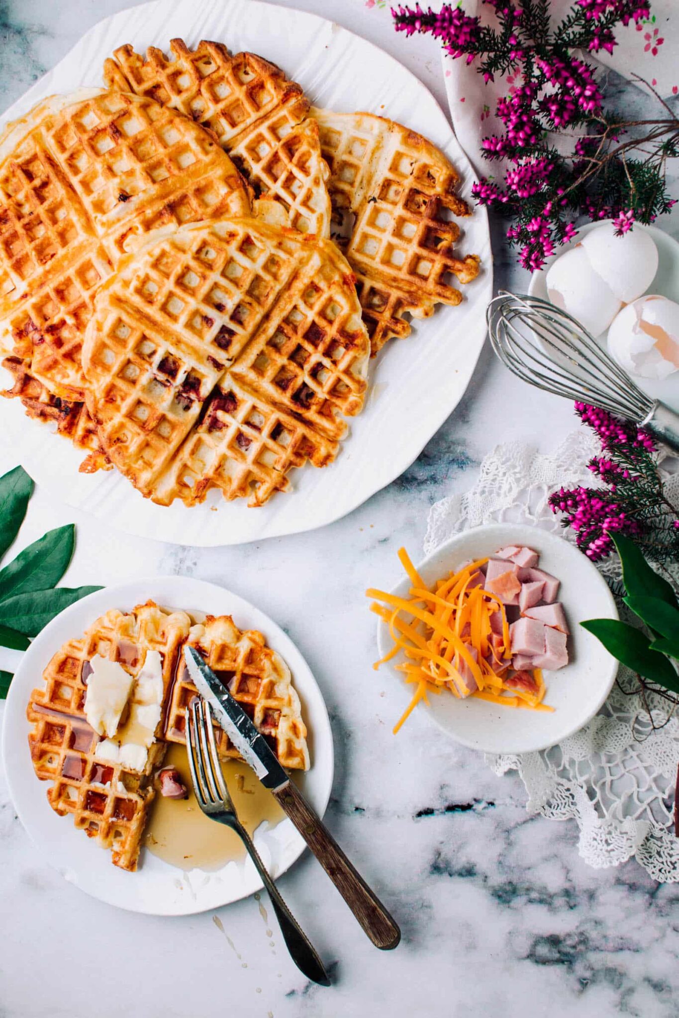Ham & Cheese Buttermilk Waffles - Foodess