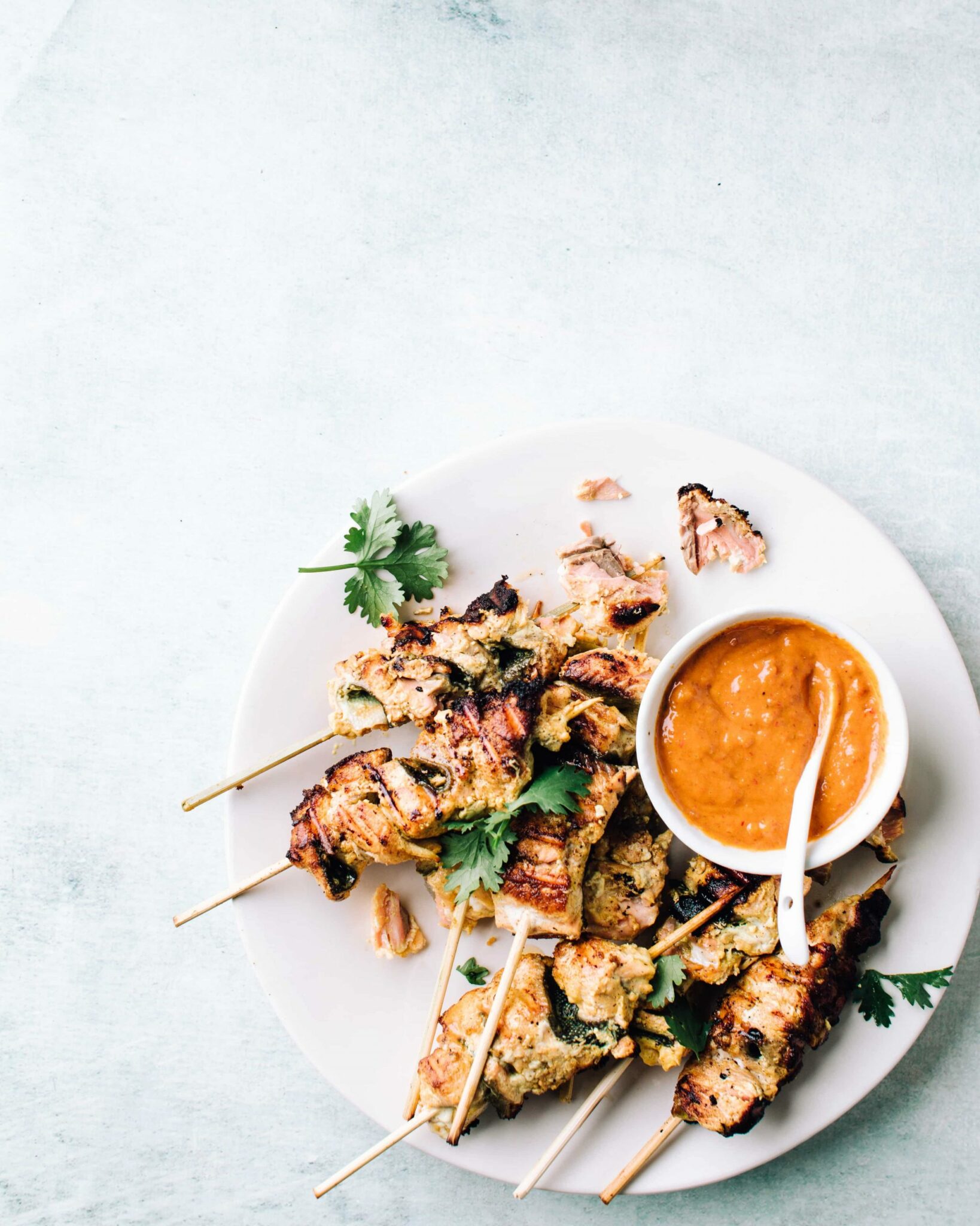 Salmon Skewers in Coconut-Satay Marinade with Peanut Sauce | Foodess ...